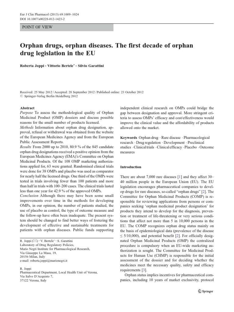 Orphan Drugs, Orphan Diseases. The First Decade of Orphan Drug Legislation in The EU | PDF ...