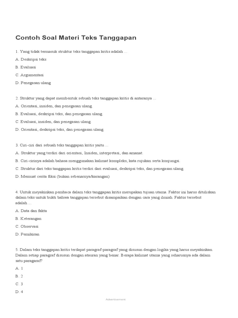 Soal Materi Teks Tanggapan | PDF