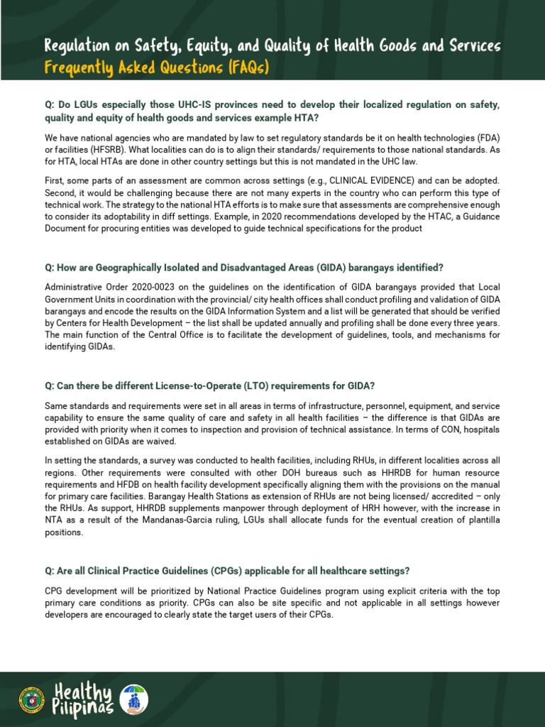 FAQs - Regulation On Safety, Equity, and Quality of Health Goods and ...