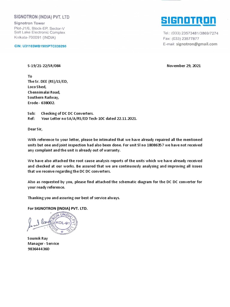 Erode DC DC Converter Letter | PDF