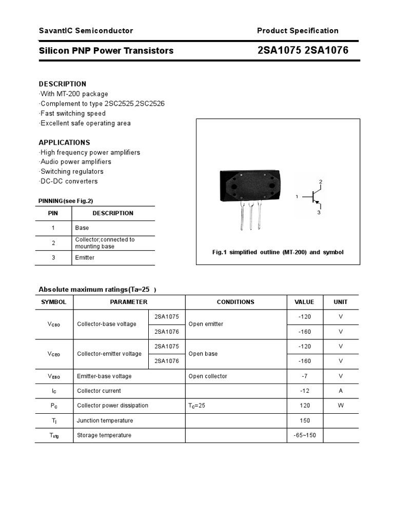 Savantic A1075 | PDF | Bipolar Junction Transistor | Electronic Circuits