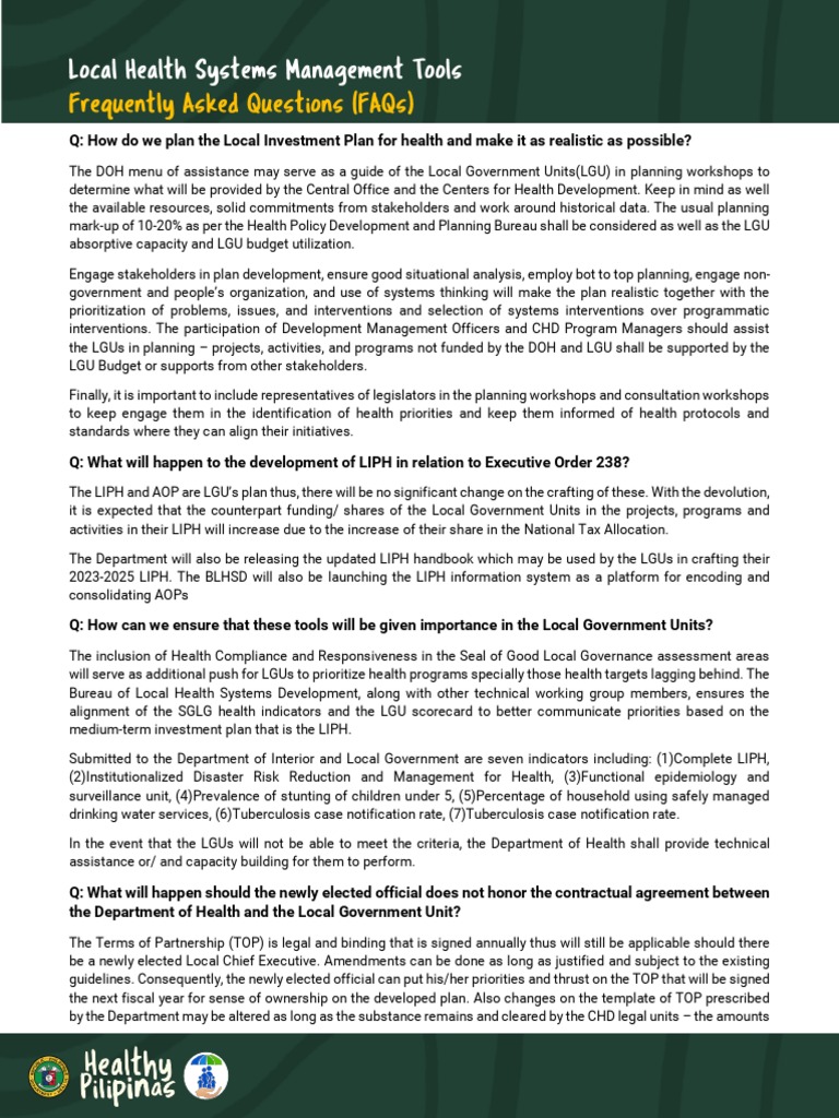 FAQs - Local Health Systems Management Tools | PDF