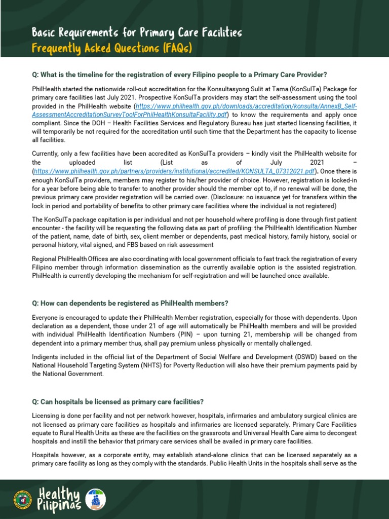 FAQs - Basic Requirements For Primary Care Facilities | PDF | Primary ...