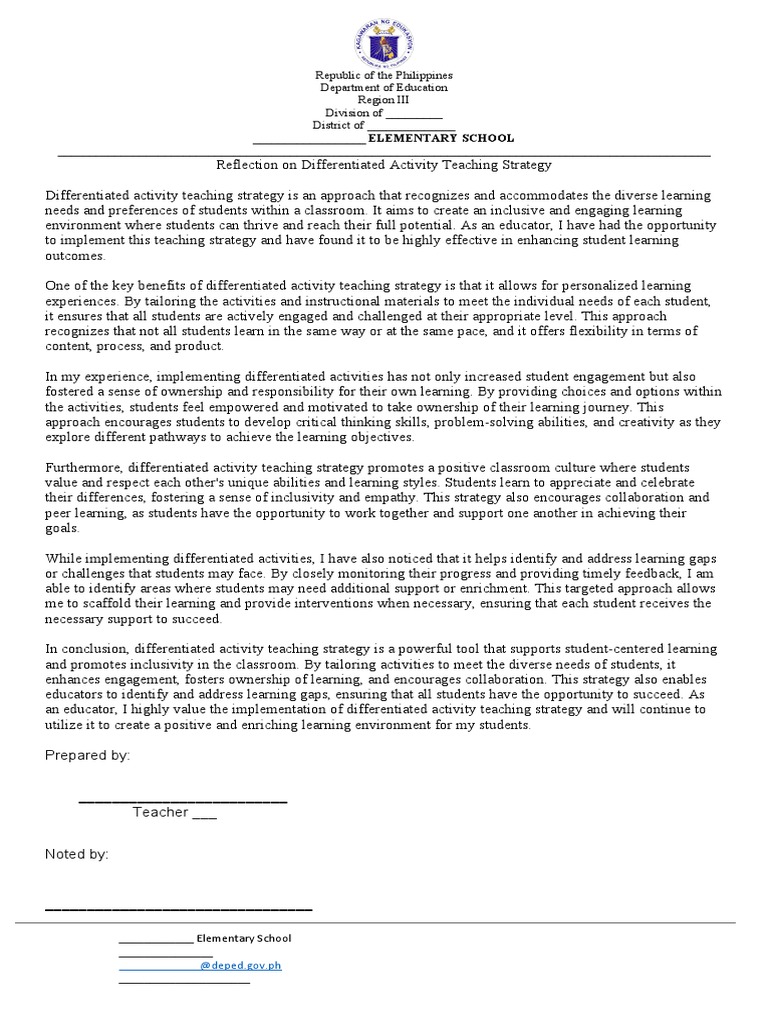 Sample Reflection No. 4 | PDF | Learning | Teachers