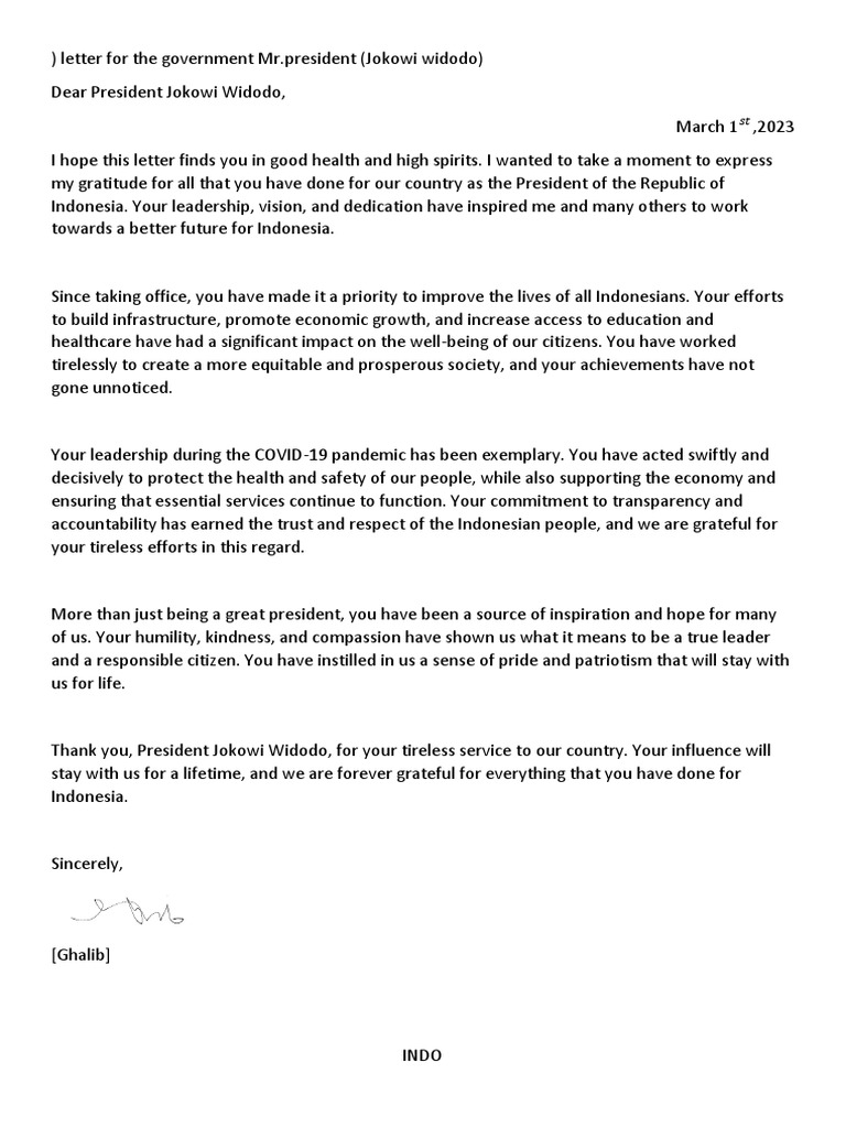 Letter of Gratitude to President Jokowi | PDF | Gratitude | Economies