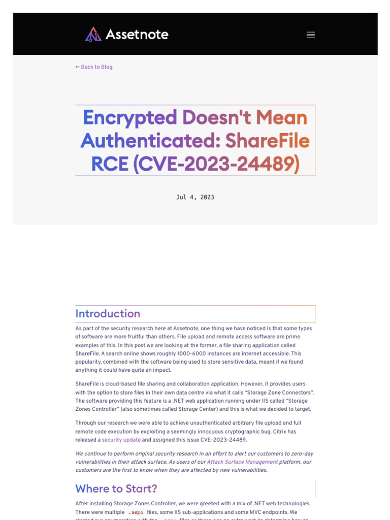 ShareFile RCE Vulnerability CVE-2023-24489 | PDF | Security | Computer Security
