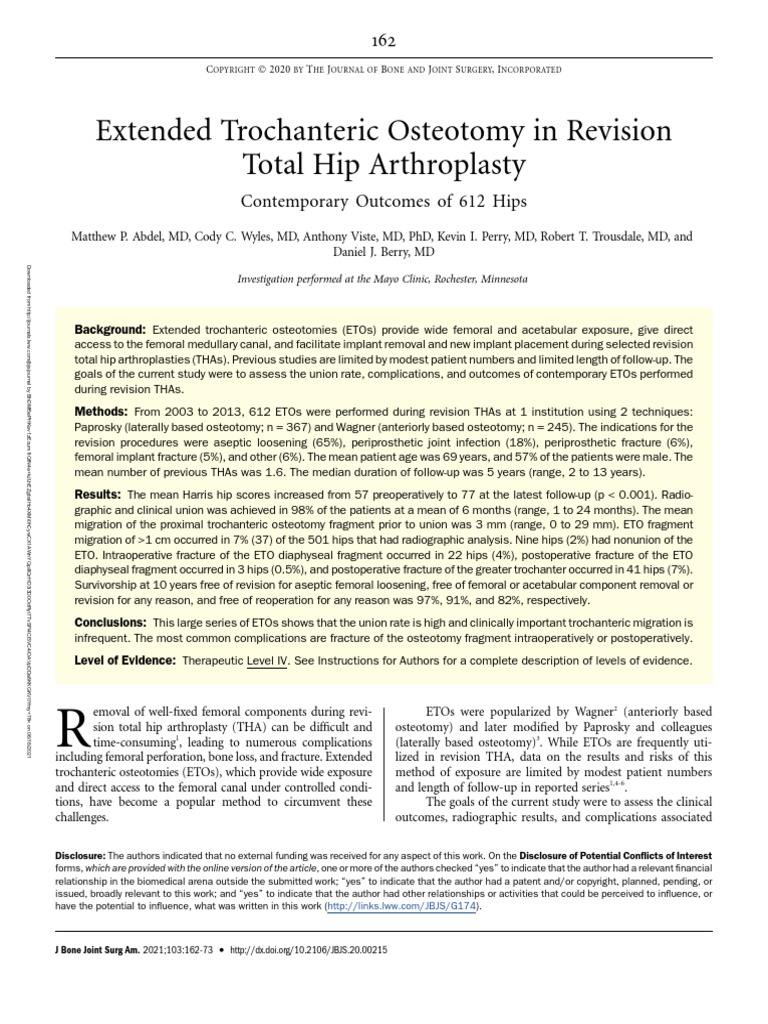 Extended Trochanteric Osteotomy in Revision Total Hip Arthroplasty ...
