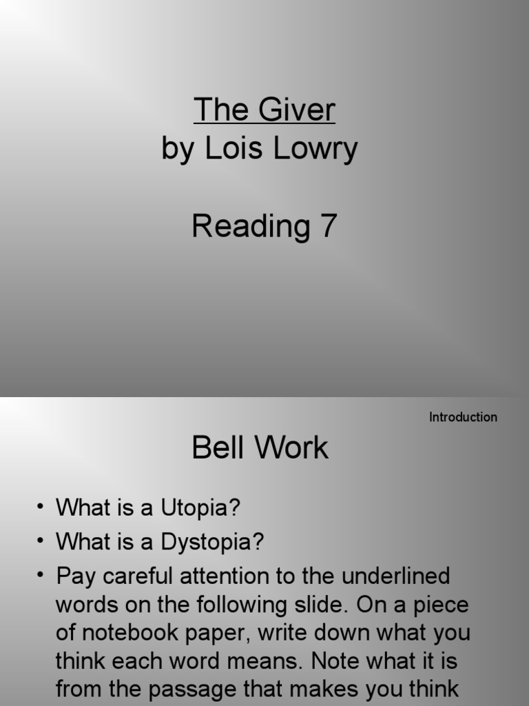 The Giver PPT 1.2014 | PDF | The Giver | Dystopia