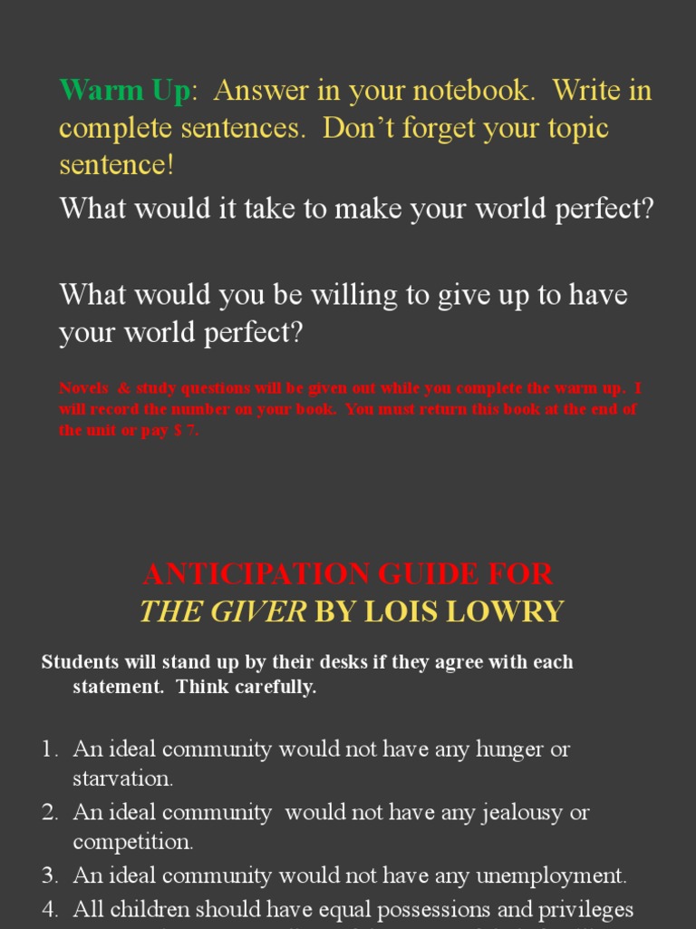 The Giver Introduction | PDF | The Giver | Utopia