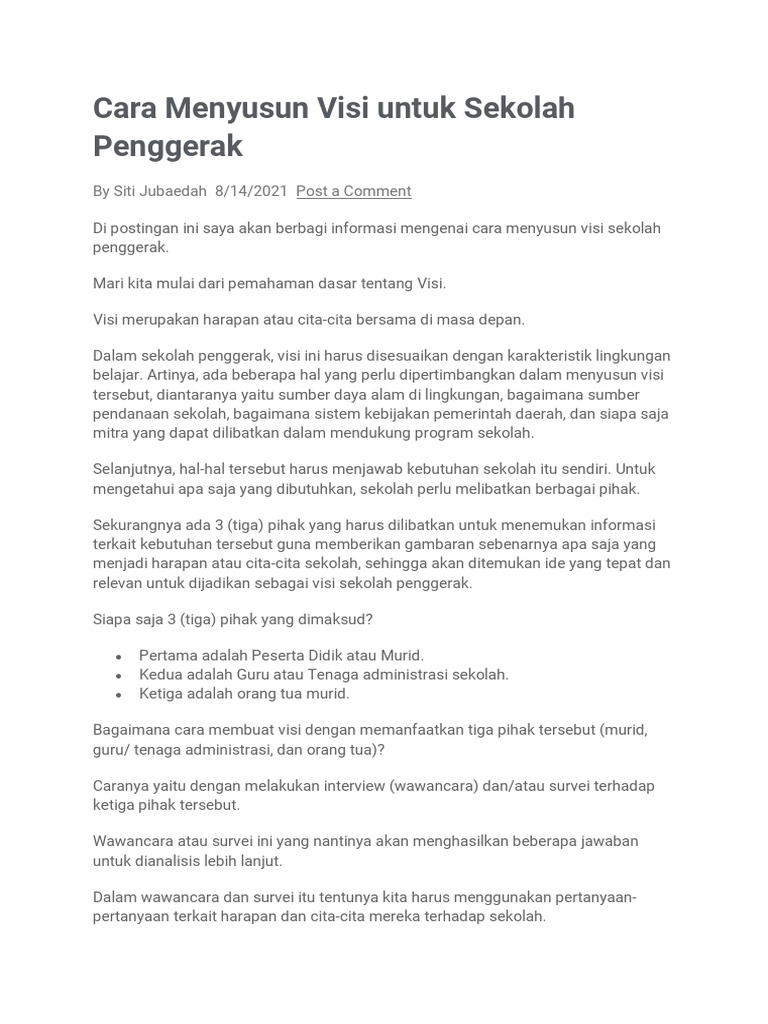 Cara Menyusun Visi Misi Sekolah Penggerak | PDF | Karier & Perkembangan | Bisnis