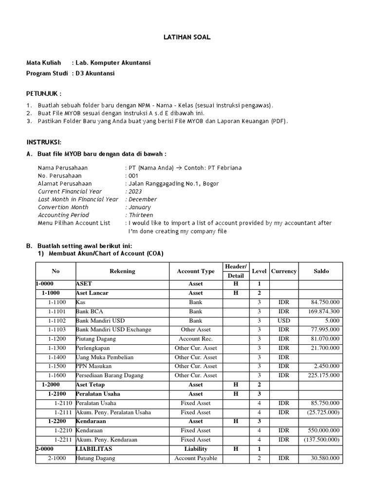 Latihan Soal MYOB S.D. Penyesuaian | PDF | Pengelolaan Keuangan & Uang