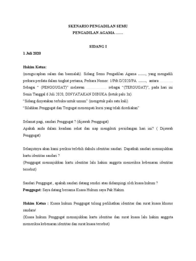 Sidang Semu Pengadilan Agama 2020 | PDF