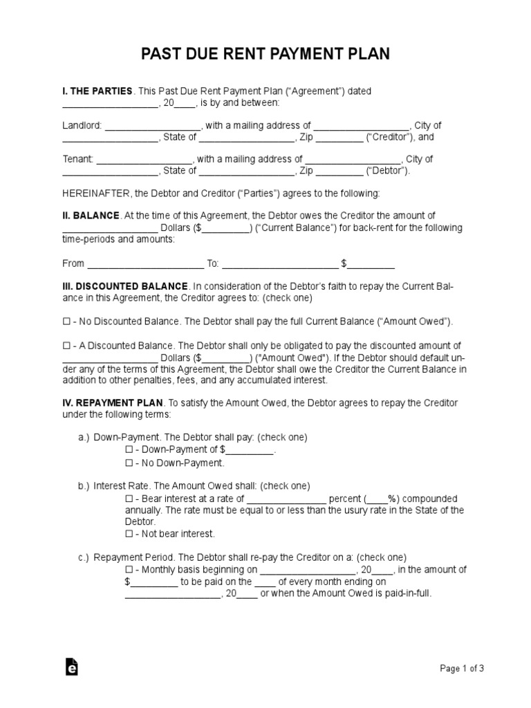 Past Due Rent Payment Plan | PDF | Debtor | Interest
