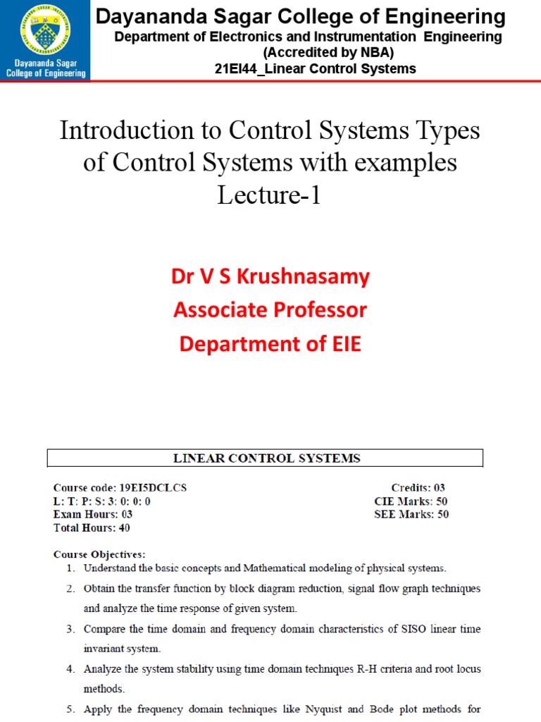 19EI5DCLCS - Lect 1-Introduction To Control System | Download Free PDF | Discrete Time And ...