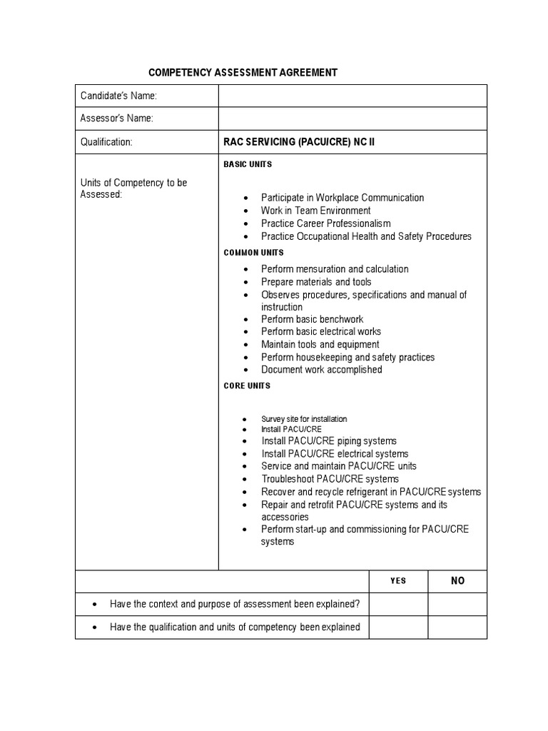 Competency Assessment Agreement | PDF
