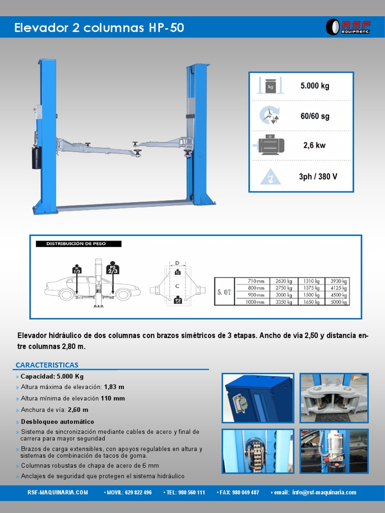 Ficha Tecnica Elevador de Dos Columnas | PDF | Bienes manufacturados