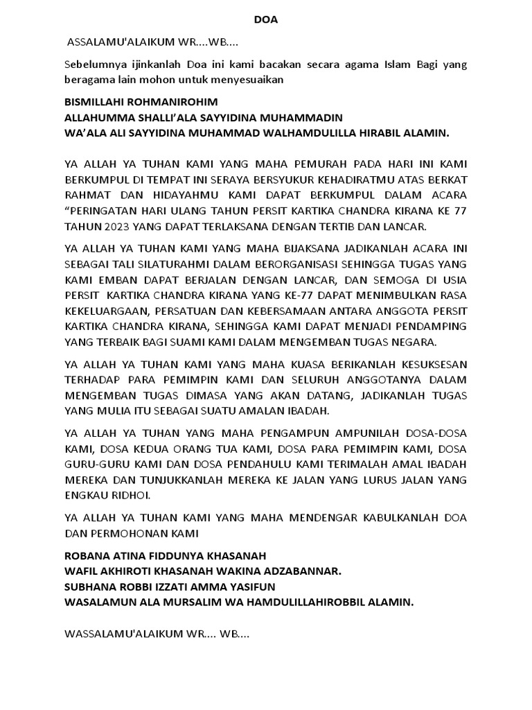 Doa Hut Persit Ruri 2023 | PDF