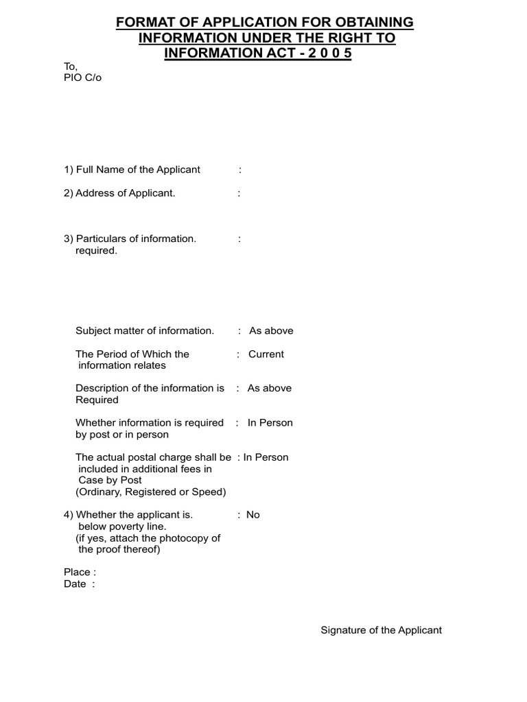 Rti Application Blank Pdf Pdf
