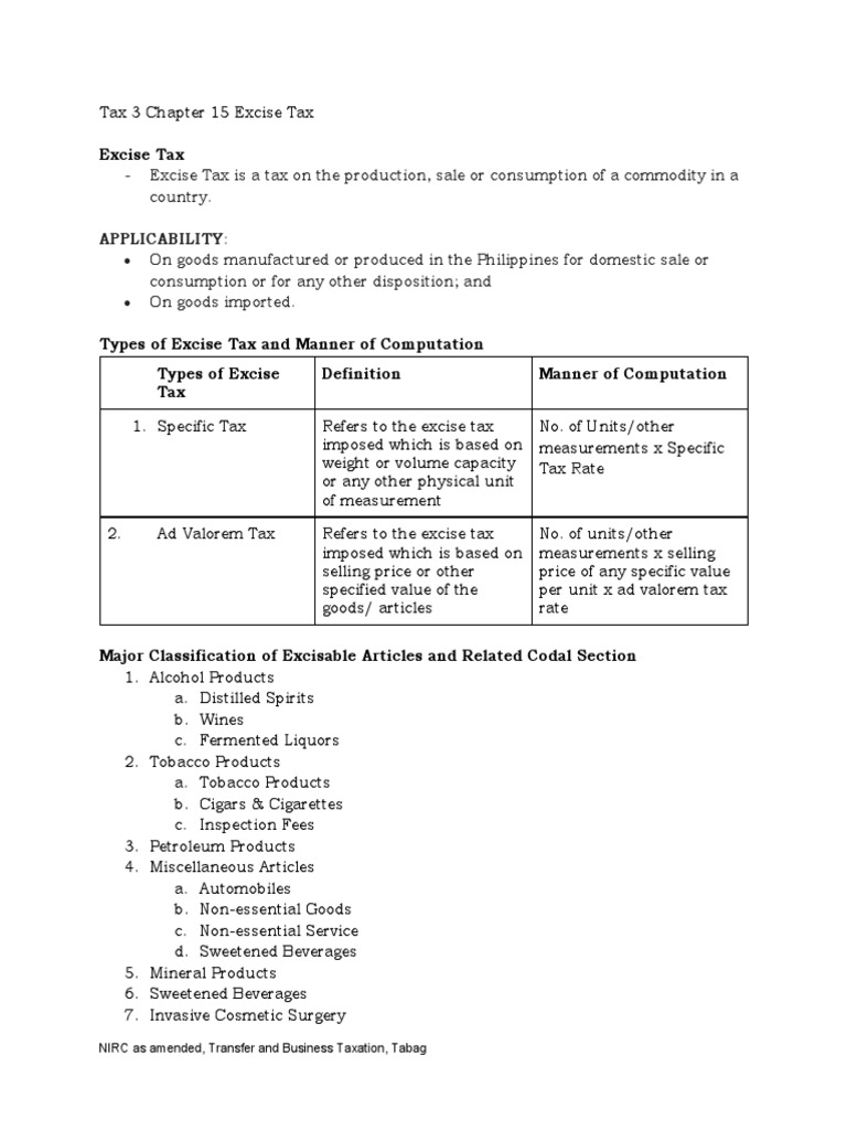 Tax 3 Chapter 15 Excise Tax | PDF | Taxes | Excise