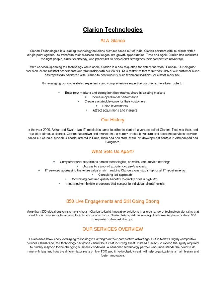 Clarion Technologies: at A Glance | PDF | Enterprise Resource Planning ...