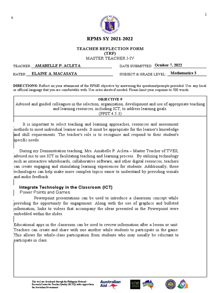 Teacher Reflection on ICT and Cultural Strategies | PDF | Educational Technology | Teachers