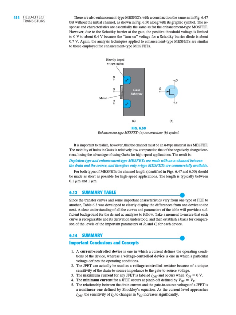 Field-Effect Transistors: 6.13 Summary Table | PDF | Field Effect Transistor | Mosfet