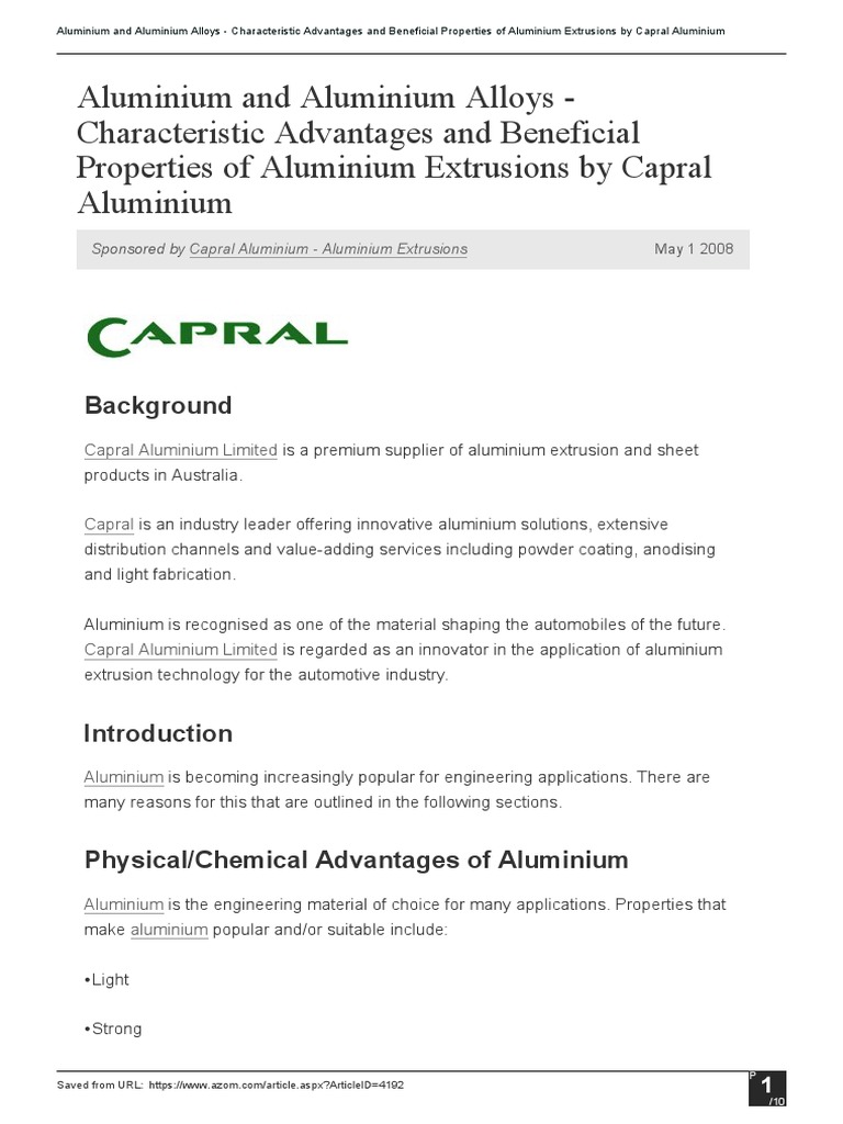Aluminium and Aluminium Alloys Characteristic Advantages and Beneficial ...