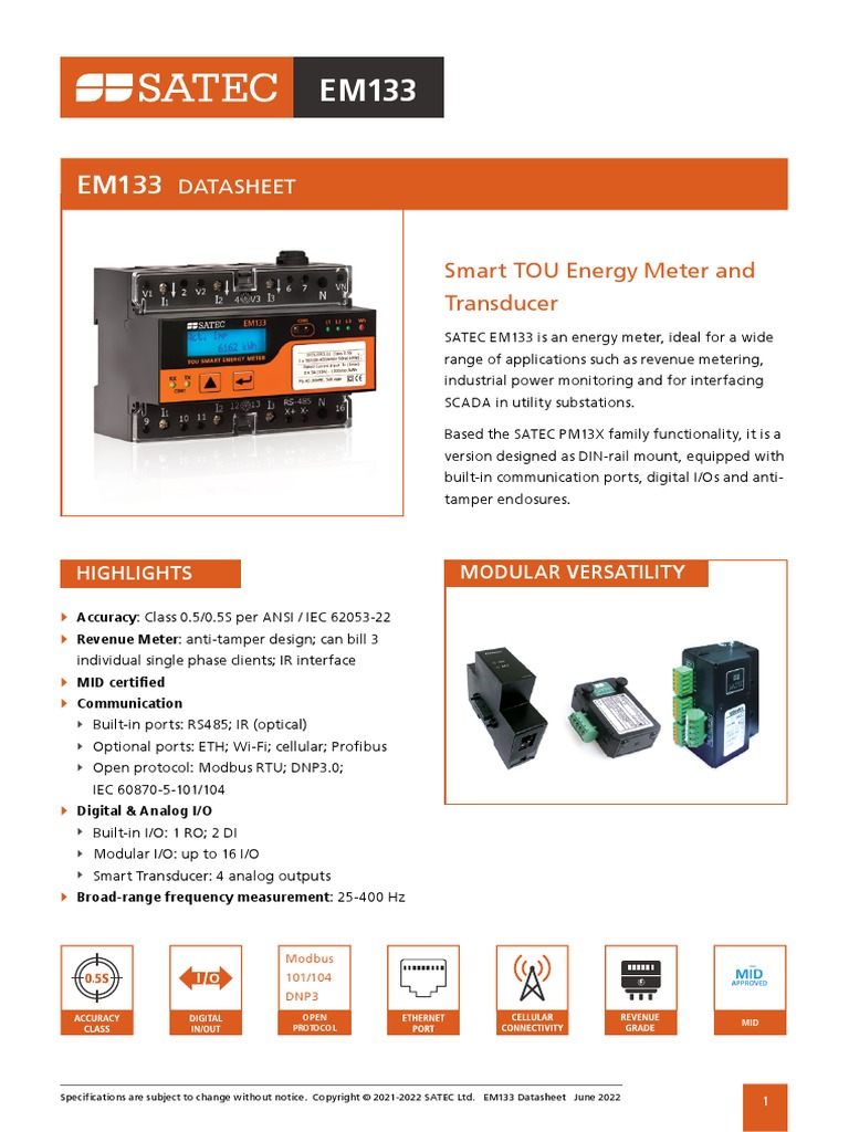 Datasheet: Smart TOU Energy Meter and Transducer | PDF | Alternating ...