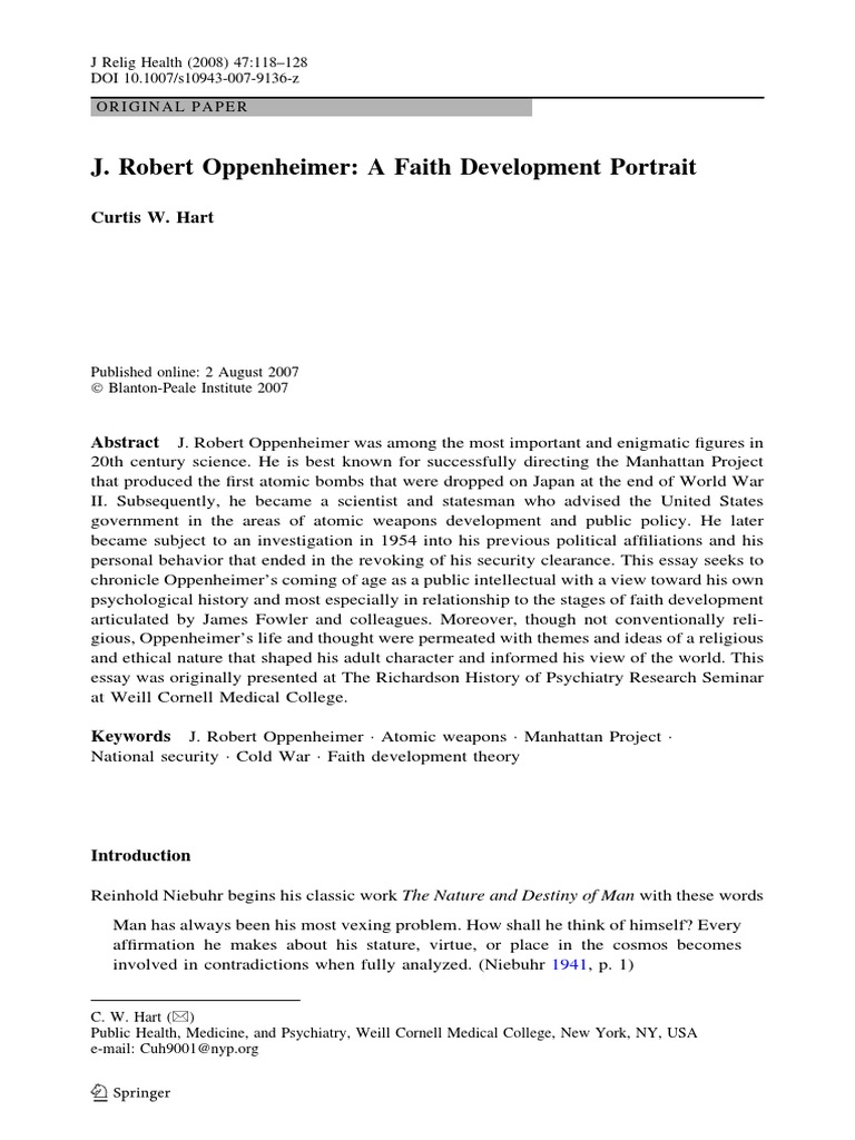 Curtis W. Hart, J. Robert Oppenheimer: A Faith Development Portrait ...