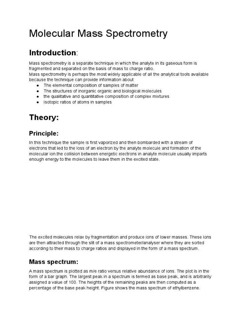 Molecular Mass Spectrometry | PDF | Mass Spectrometry | Time Of Flight ...