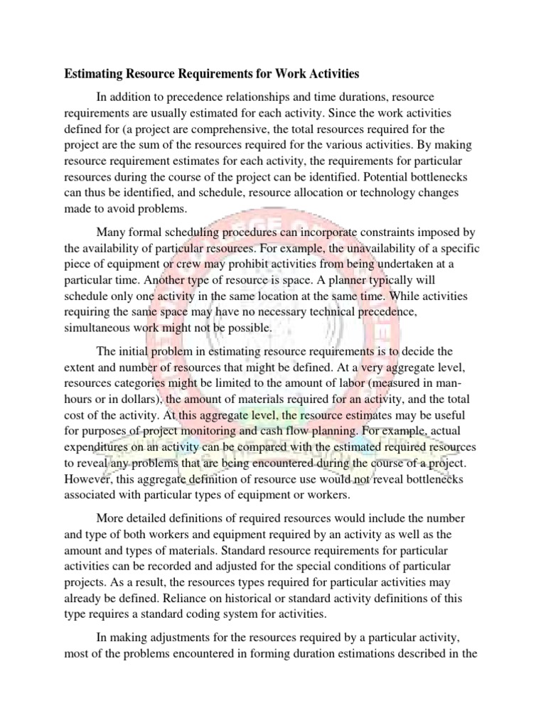 1.6 Estimating Resource Requirements | PDF | Concrete | Resource