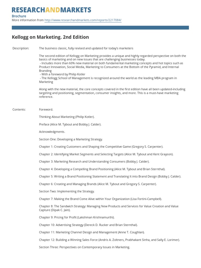 Kellogg On Marketing 2nd Edition | PDF | Marketing | Brand
