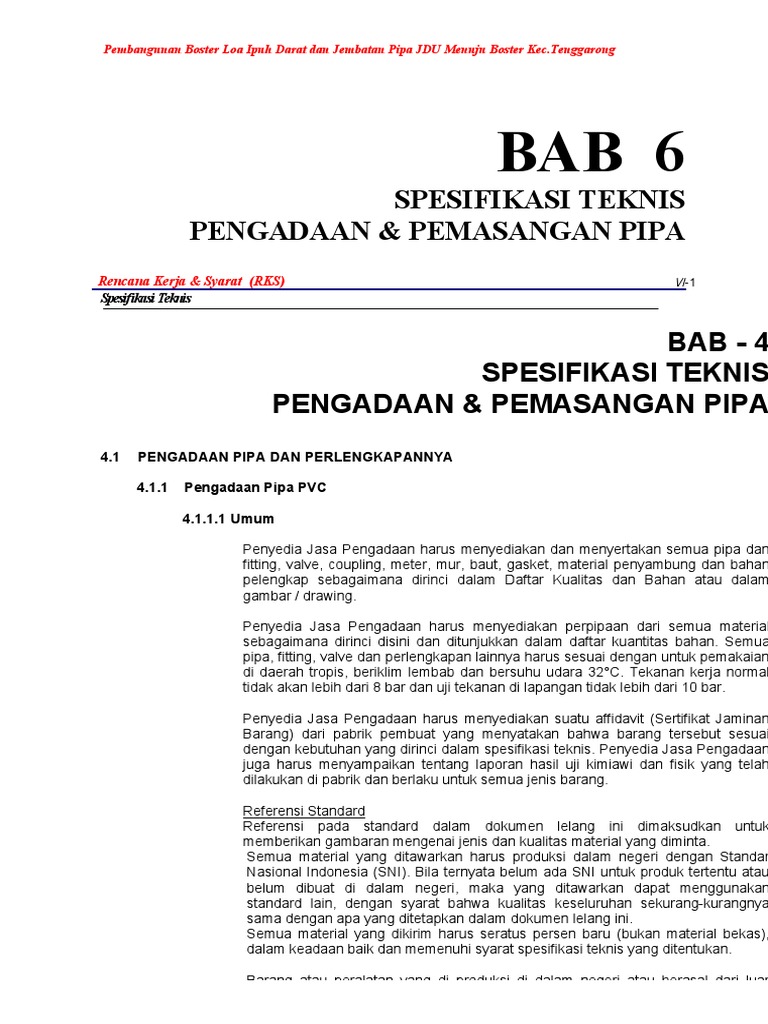 BAB 6 Spesifikasi Teknis Pipa HDPE | PDF | Teknologi & Rekayasa