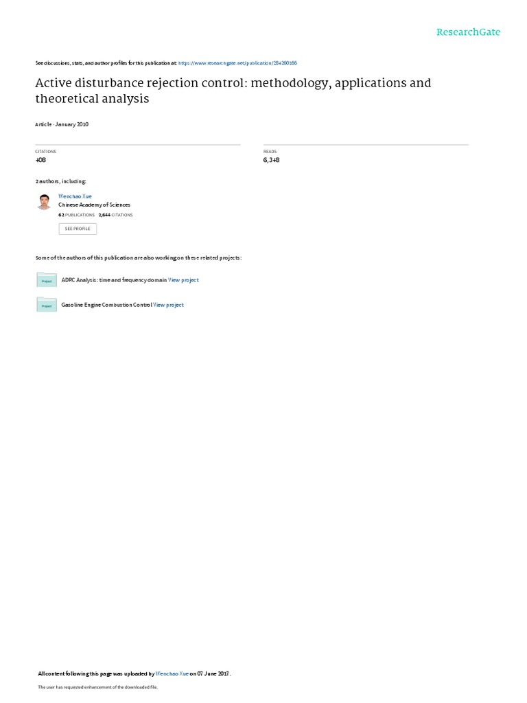 Active Disturbance Rejection Control: Methodology, Applications and ...