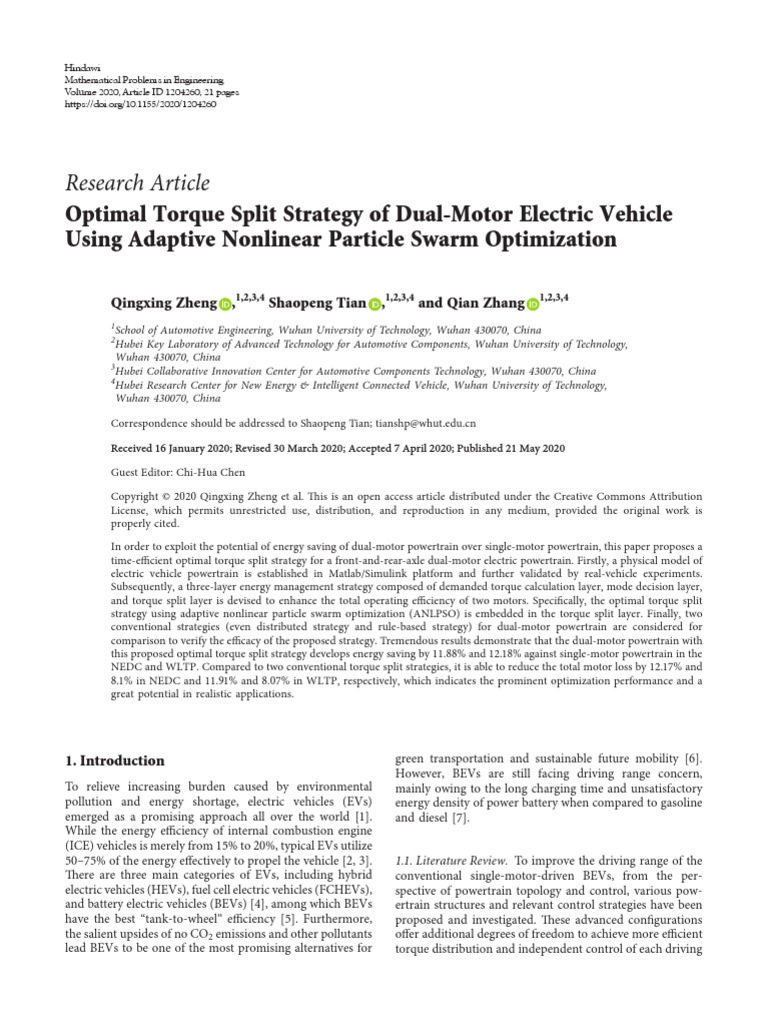 Optimal Torque Split Strategy of Dual-Motor Electr | PDF | Electric Motor | Electric Vehicle
