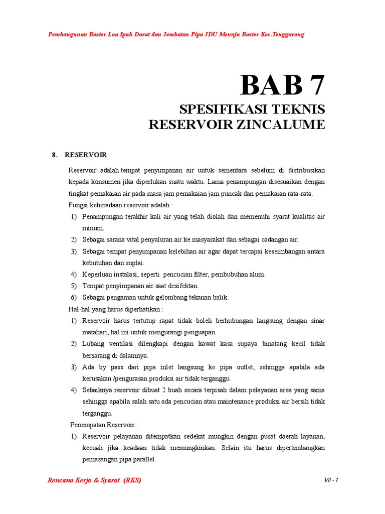 BAB 7 Spesifikasi Teknis Reservoir | PDF | Griya & Taman | Teknologi & Rekayasa