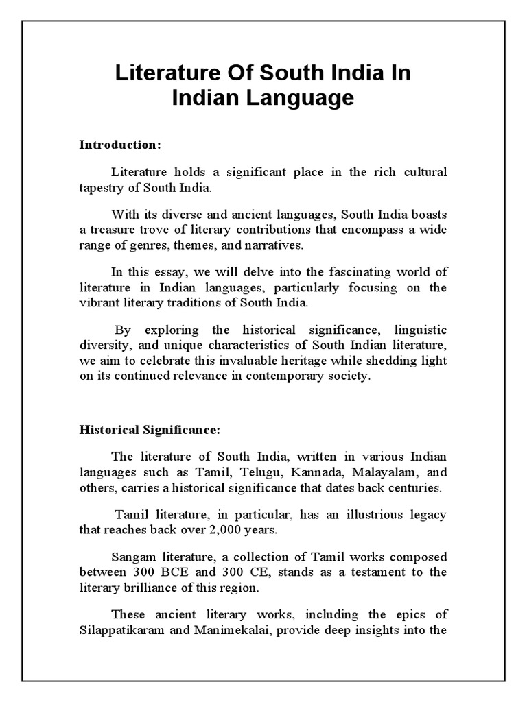 Literature of South India in Indian Language | PDF | Indian Literature ... Literature of South India in Indian Language | PDF | Indian Literature ...