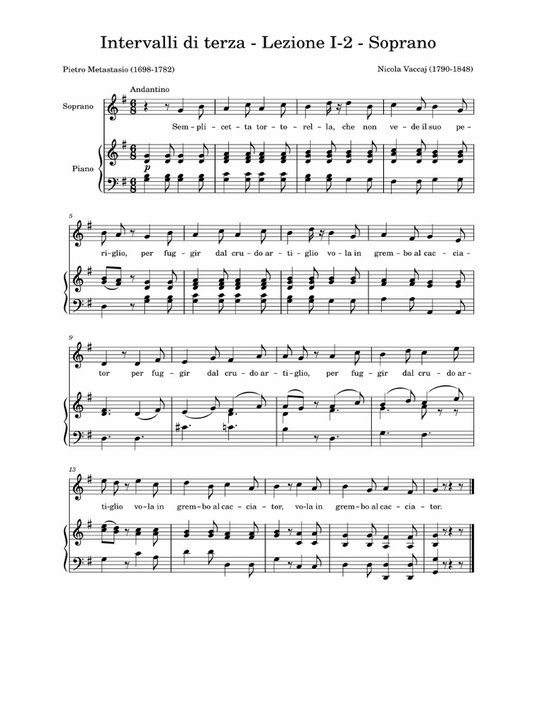 Nicola Vaccaj. Intervalli Di Terza - Lezione I-2 - Soprano | PDF