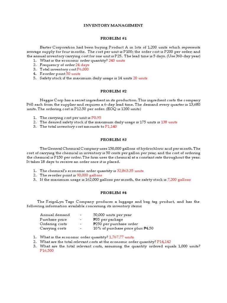 11 D Inventory Management Problems KEY | PDF | Supply Chain Management ...