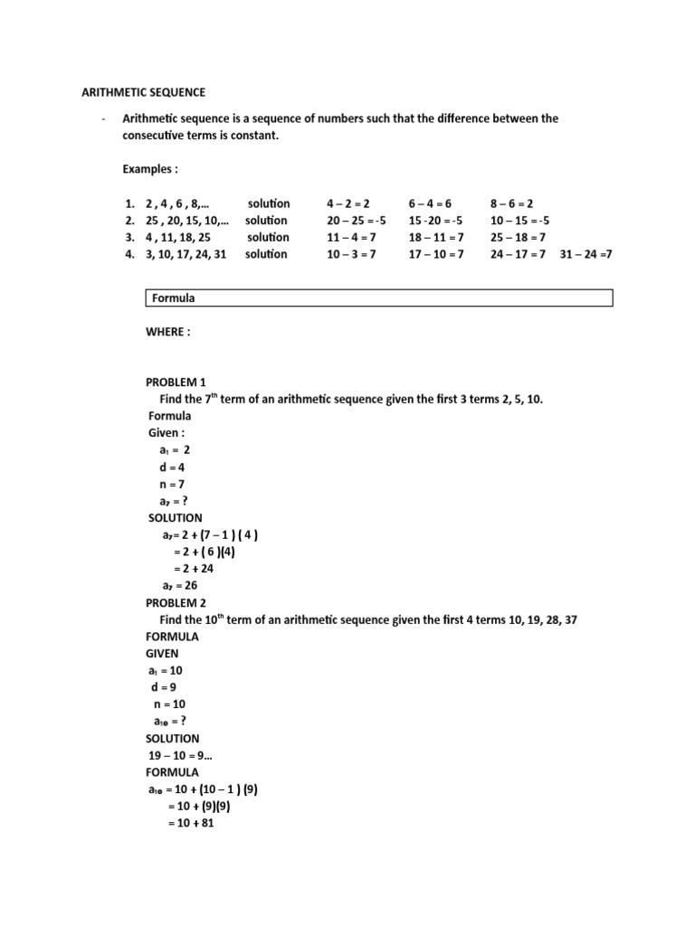 ARITHMETIC SEQUENCE g10 | PDF | Mathematical Objects | Algebra