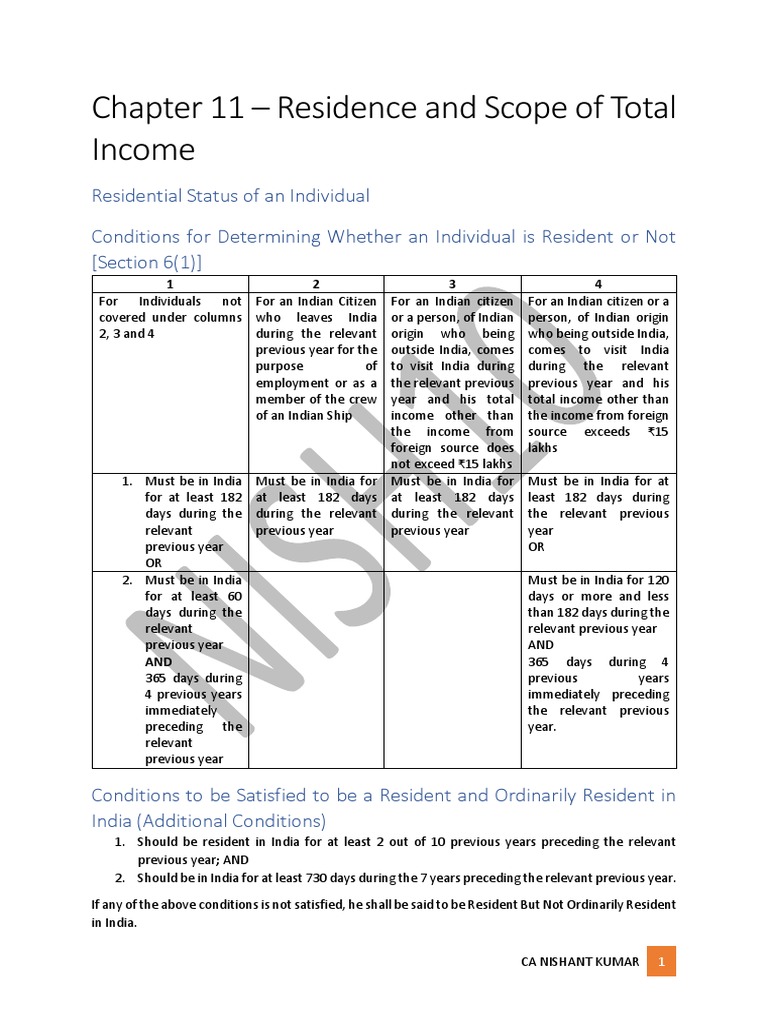 Chapter 11 - Residence and Scope of Total Income - Notes | PDF ...
