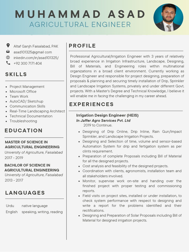 Resume and Cover Letter Engr. M. Asad (Updated) | PDF | Irrigation ...
