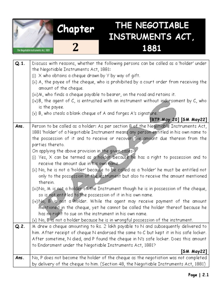 OL 2 The Negotiable Instruments Act, 1881 | PDF | Negotiable Instrument | Cheque