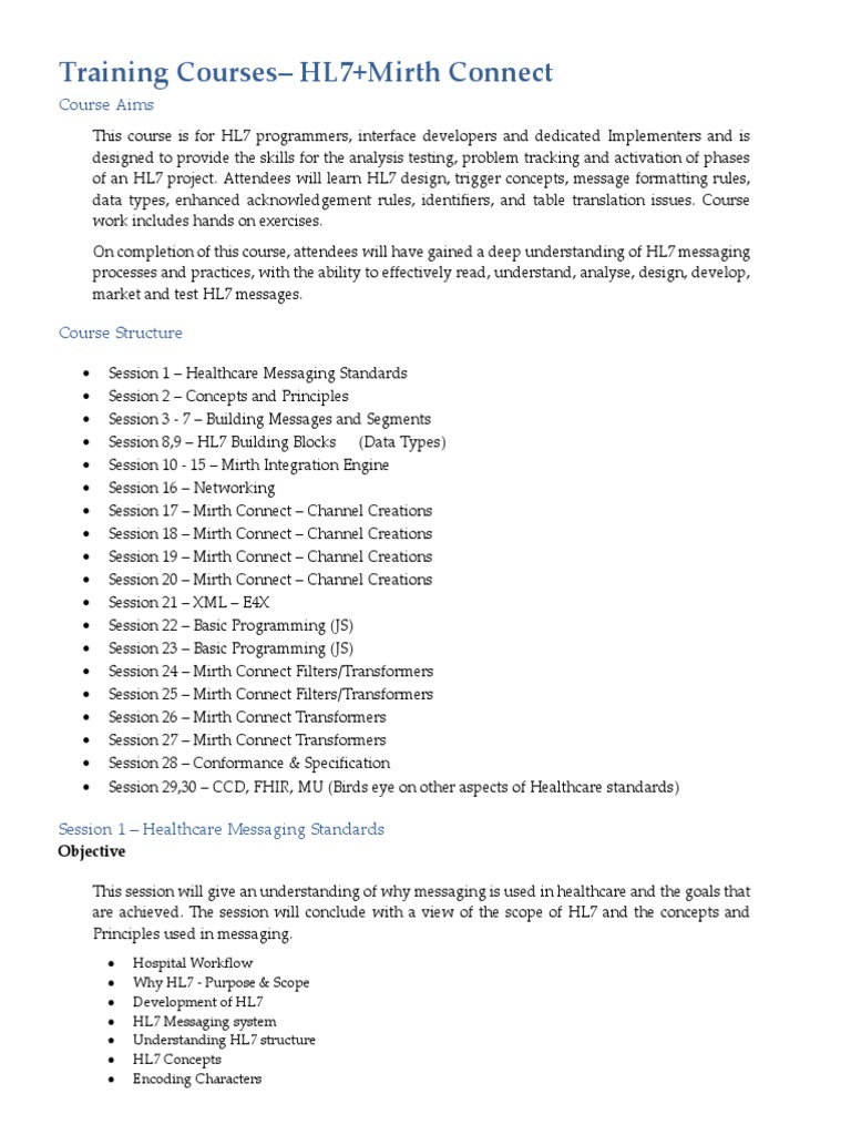 HL7 +mirth Connect Training Course Curriculam-V3 BY MR - Dickson ...