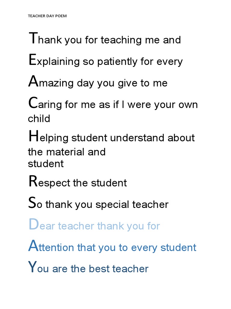 Teacher Day Poem | PDF