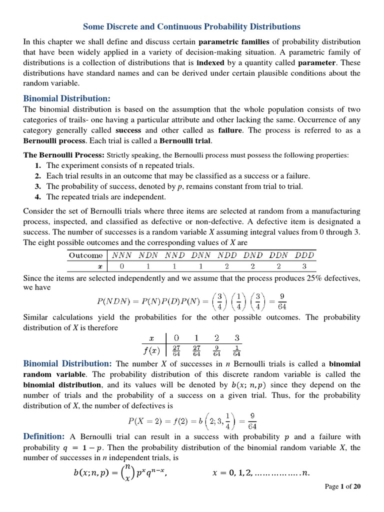 Some Discrete and Continuous Probability Distributions | PDF ...