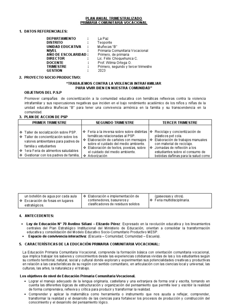Pat 1ro de Primaria U.E. Muñecas B 2023 | PDF | Evaluación | Dibujo