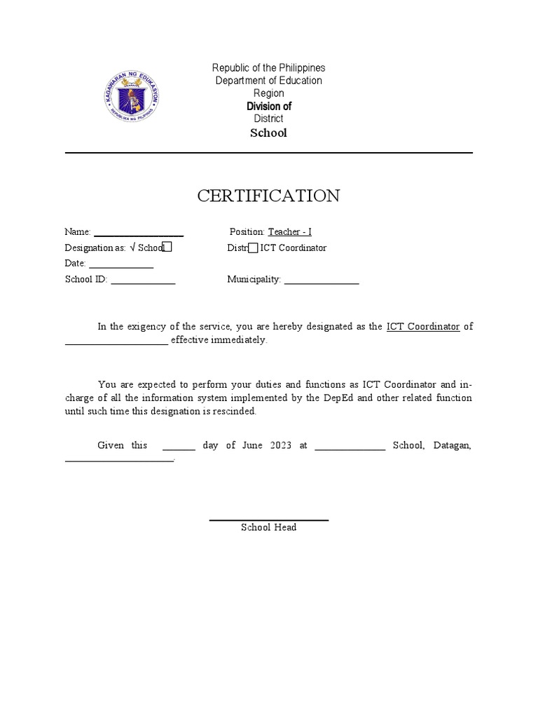 Certificate Of Coordinatorship Pdf