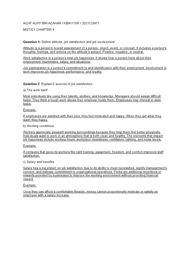 MGT321 Chapter 4 | PDF | Job Satisfaction | Employment