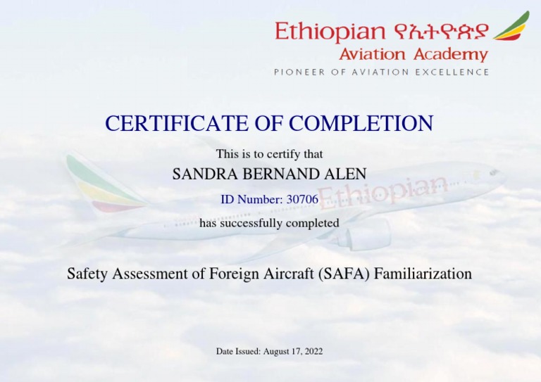 SAFA Familiarization Certificate | PDF